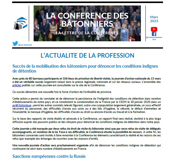 La lettre de la Conférence de mars 2023